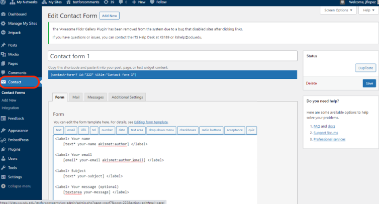 Using Contact Form 7 | Old Dominion University